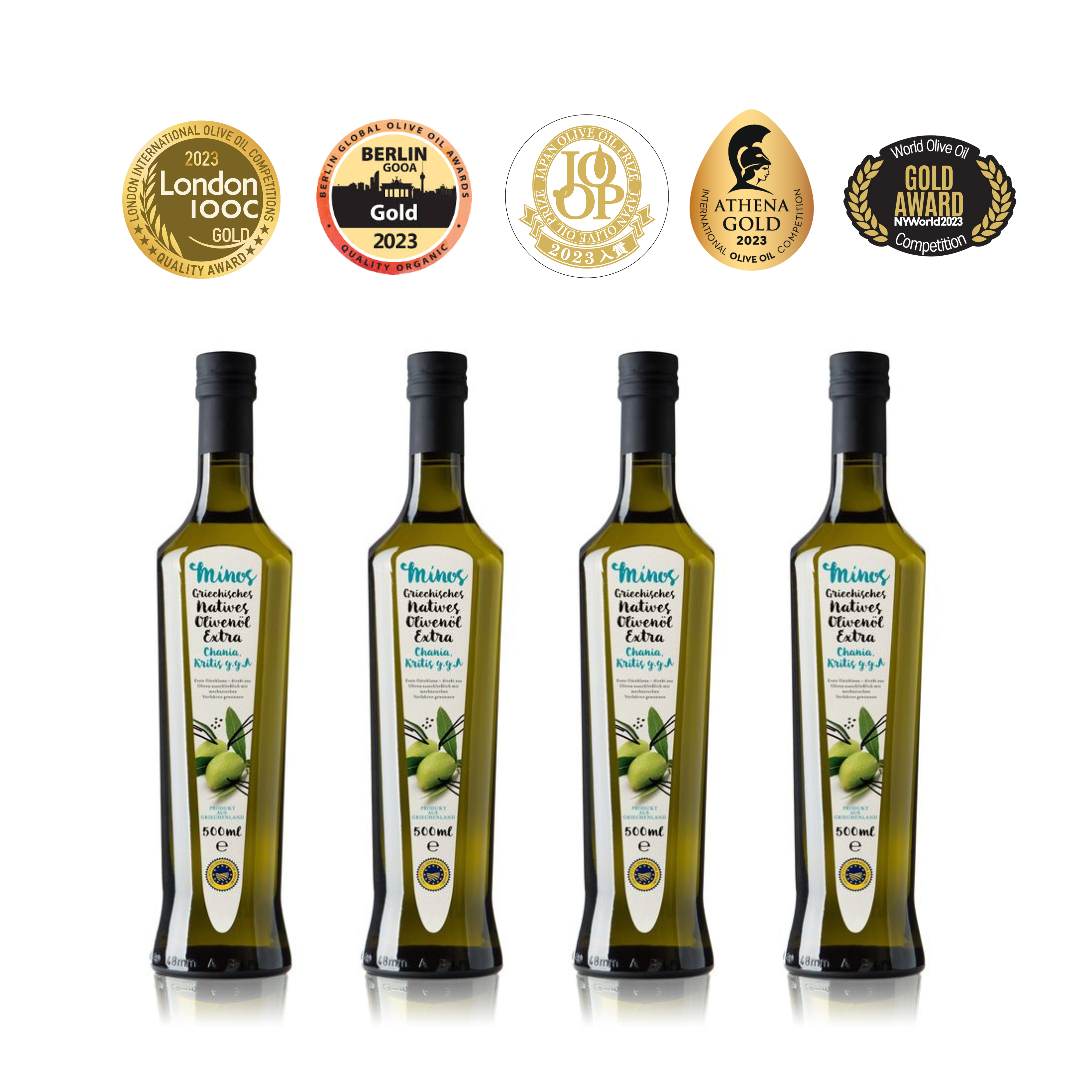 4er Set Minos Natives Olivenöl Extra 500ml – Hochwertig aus Kreta
